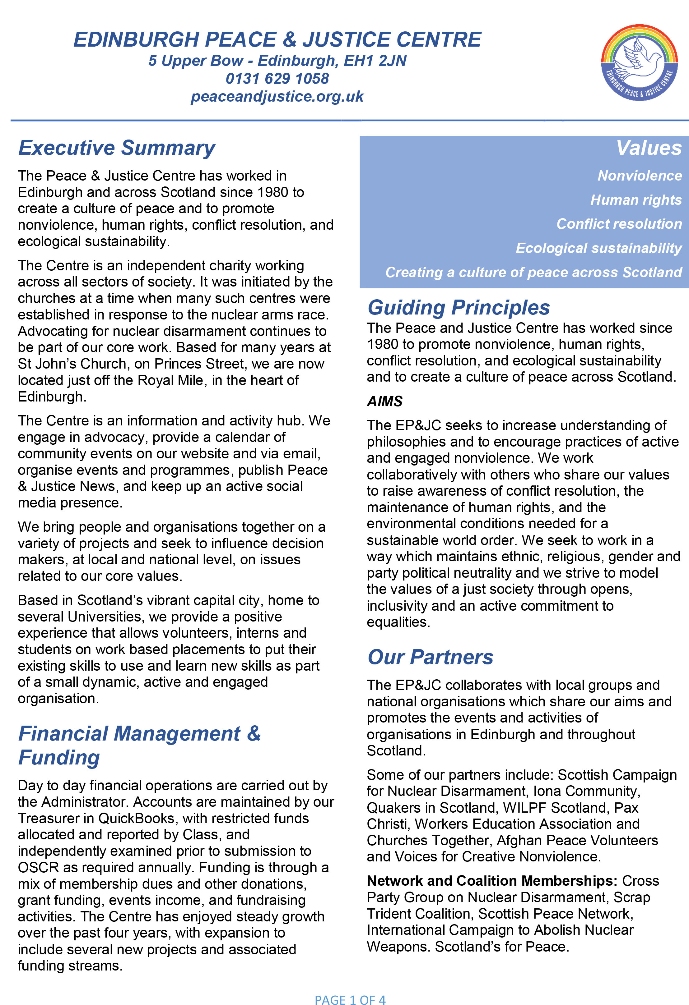 Our CV – Peace and Justice